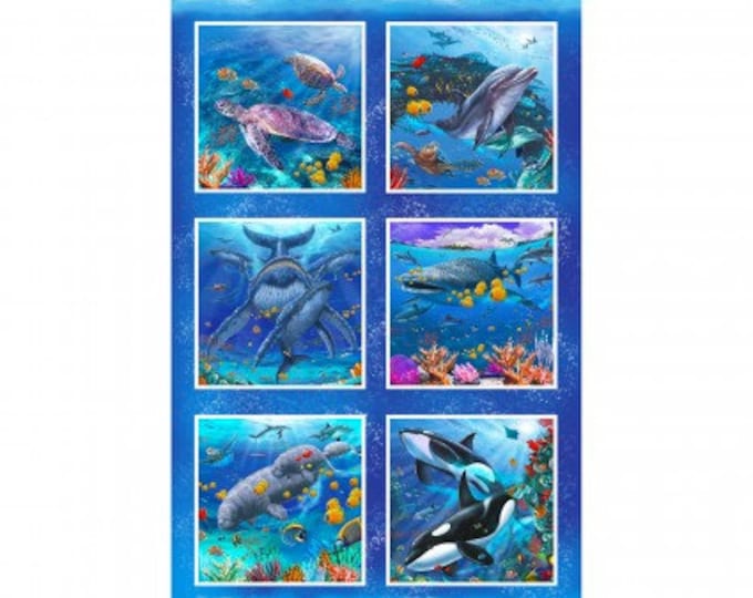 Reef Life Sea Life Block Quilt Fabric Panel by Studioe 24" X 44 ...