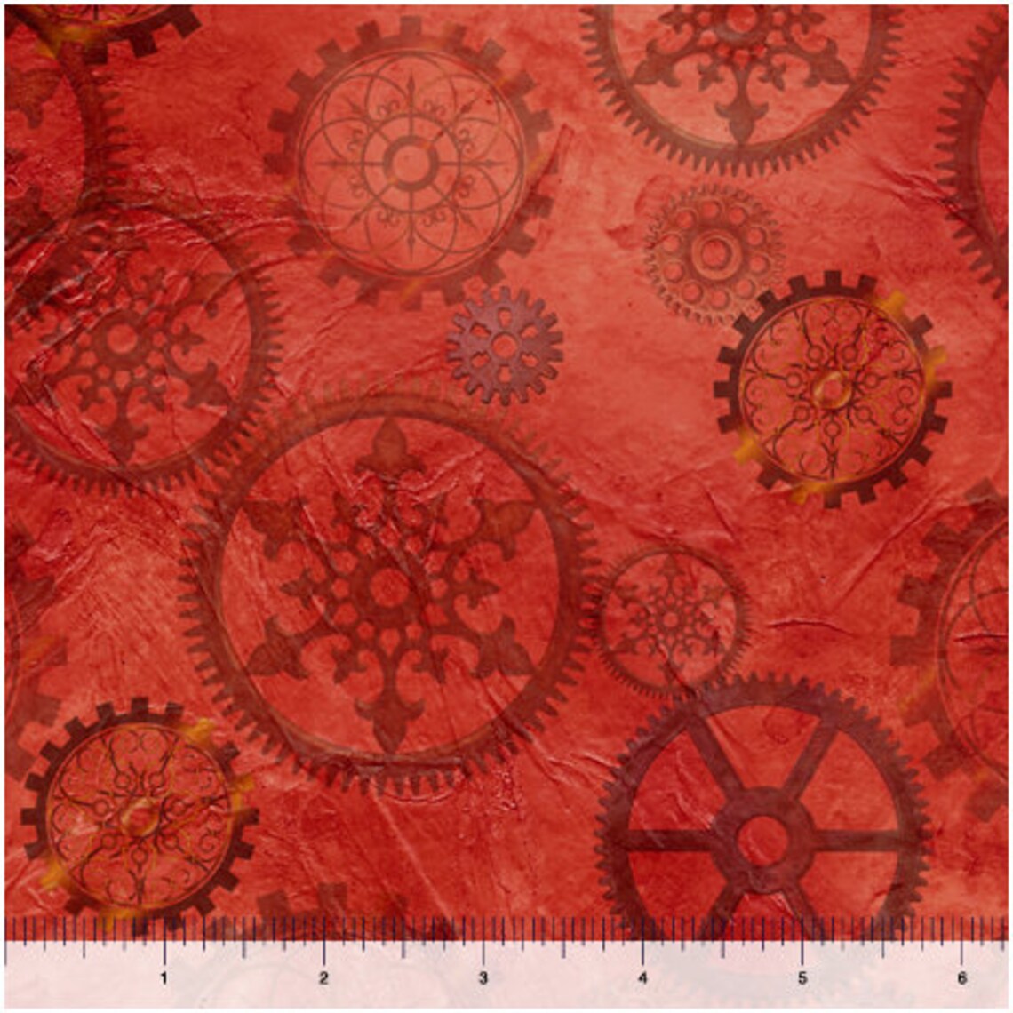 Aquatic Steampunkery Steampunk Red Gears Fabric by the Yard / | Etsy