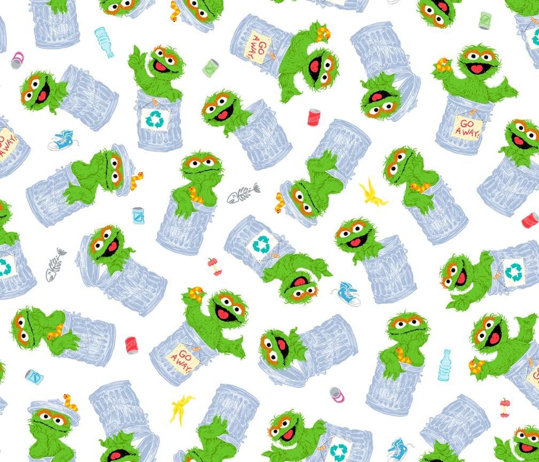 Sesame Street Fabric / Oscar the Grouch on White by QT Fabrics, Sesame ...
