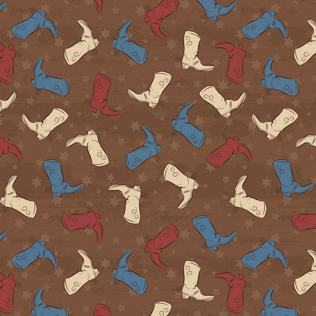Heart of the West Brown Boot Toss Fabric by the Yard From Wilmington ...