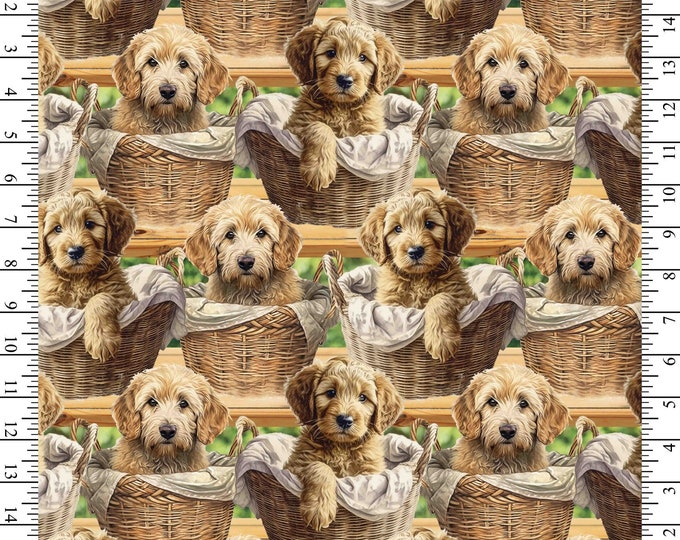 Golden Doodle Fabric Have A 'golden Day' Goldendoodle Dogs Pet on Taupe ...