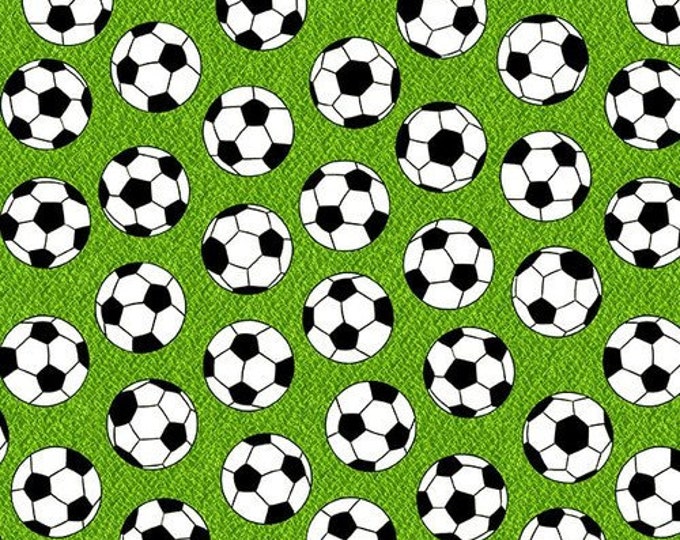 Soccer Balls Fabric / Game on Soccer Balls on Green Fabric by the Yard ...