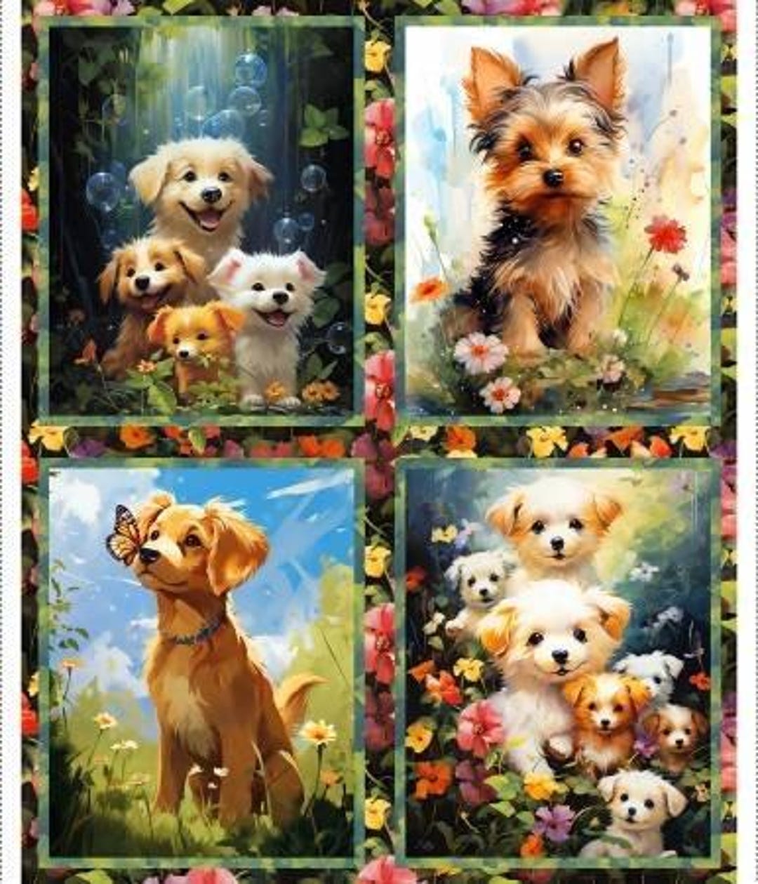 Dog Picture Patches Furever Friends 36" Panel by 3 Wishes / Dog Breeds ...