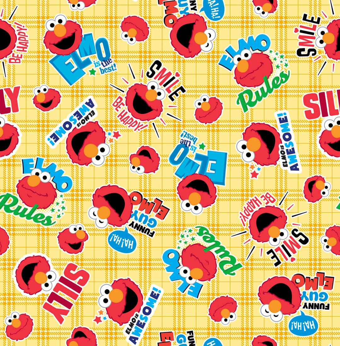 29x44" Remnant Sesame Street Fabric / Sesame Street Happy Elmo on ...