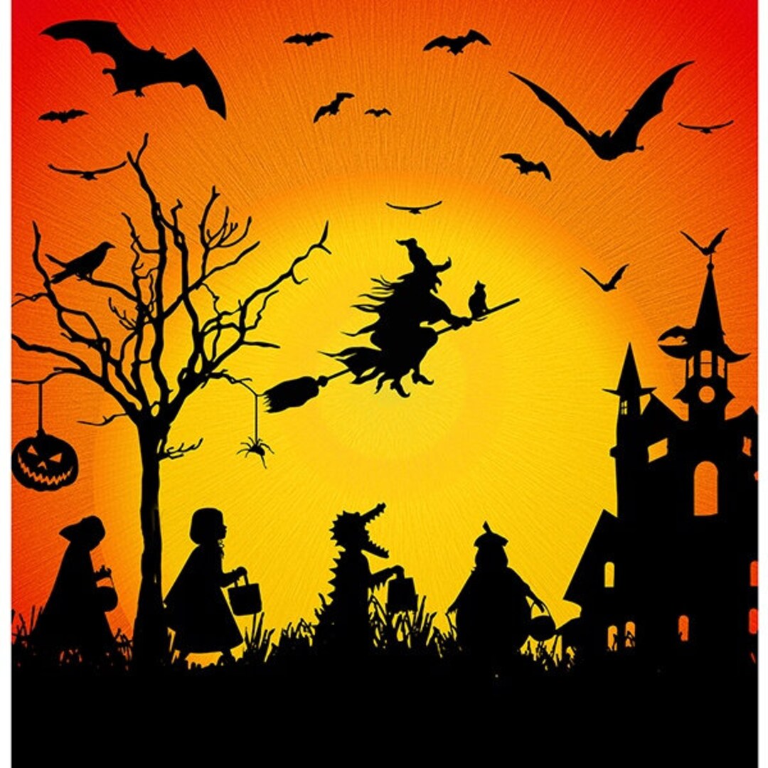 Witch on Broom Halloween Fabric Panel / Trick or Treat With Witch on ...