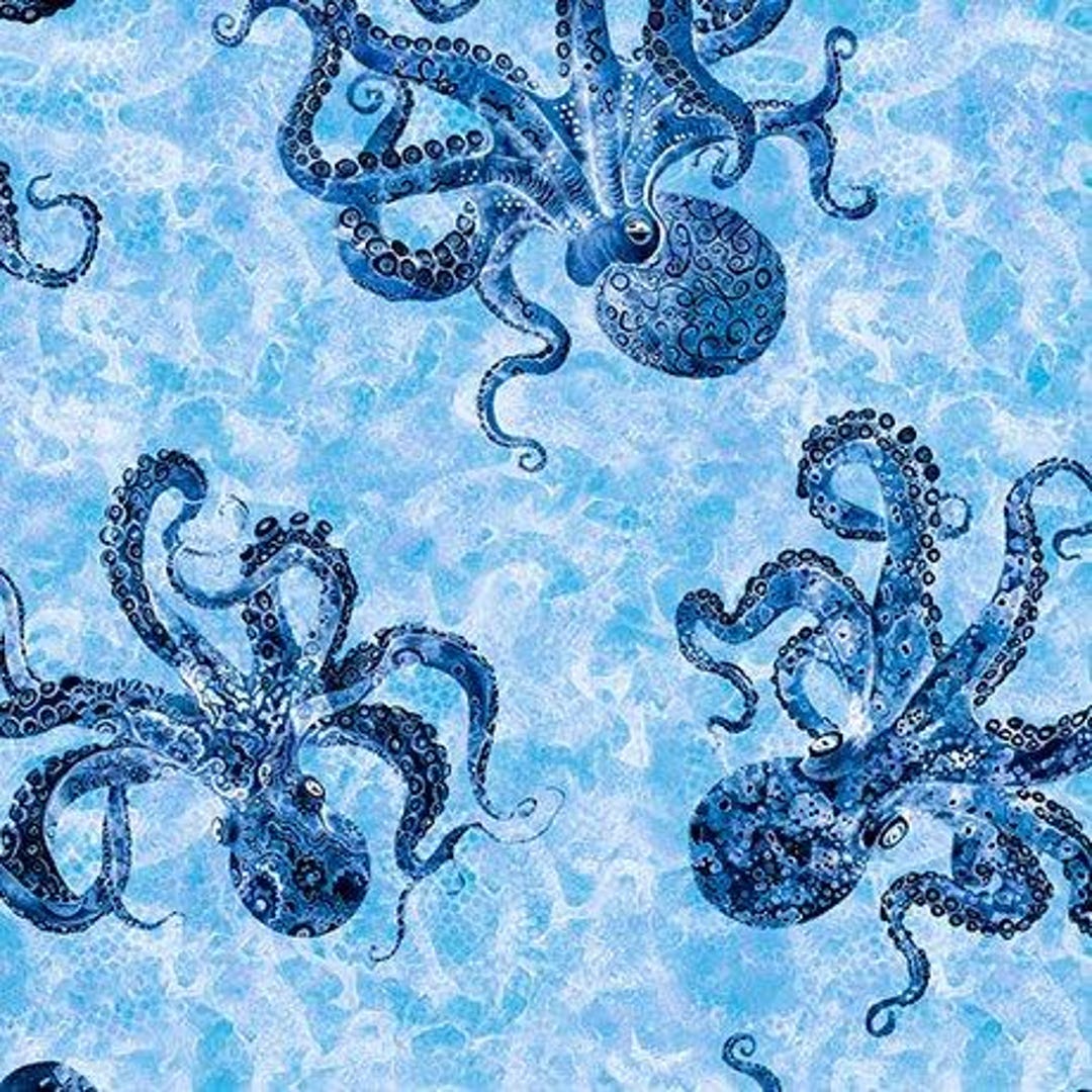 Octopus Fabric Ocean Blues Collection Fabric by the Yard by Dan Morris ...