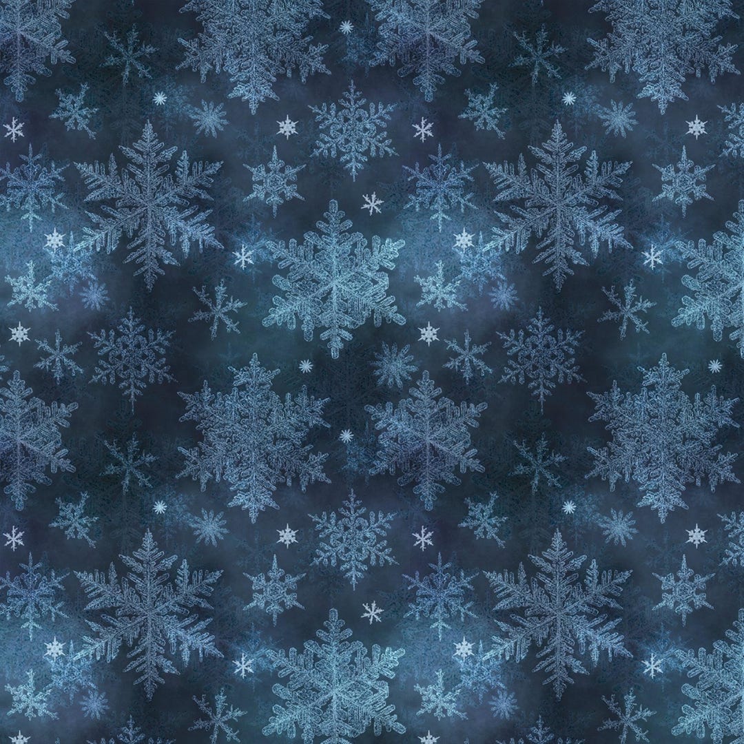 Layered Snowflakes on Navy Blue, Snowfall Fabric / Winter Christmas ...