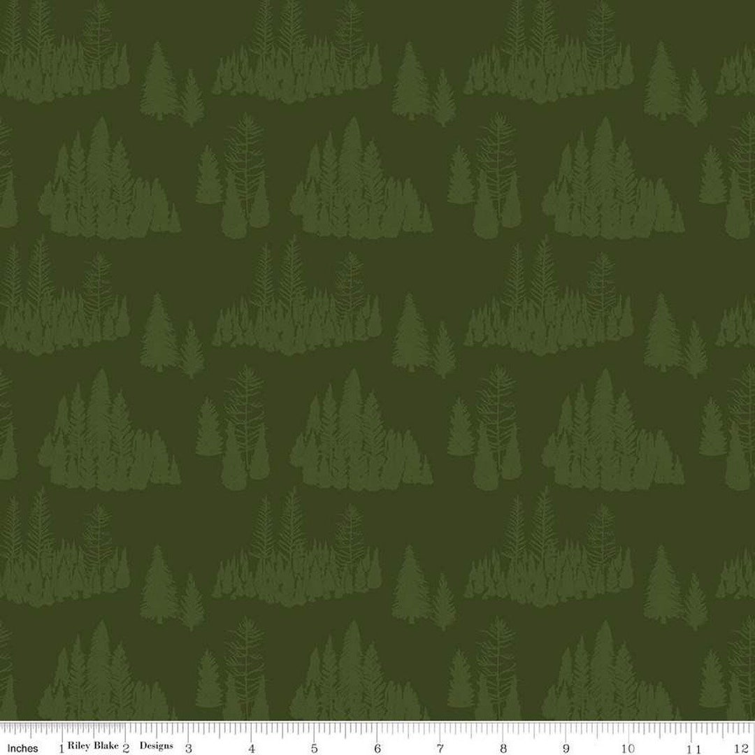 Forest Trees Landscape Fabric Forest Green, Riley Blake Big Game ...
