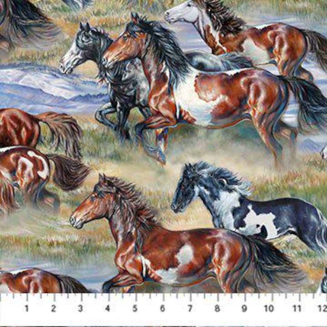 Running Horses, Horse Fabric, Wild and Free by Northcott Fabrics ...