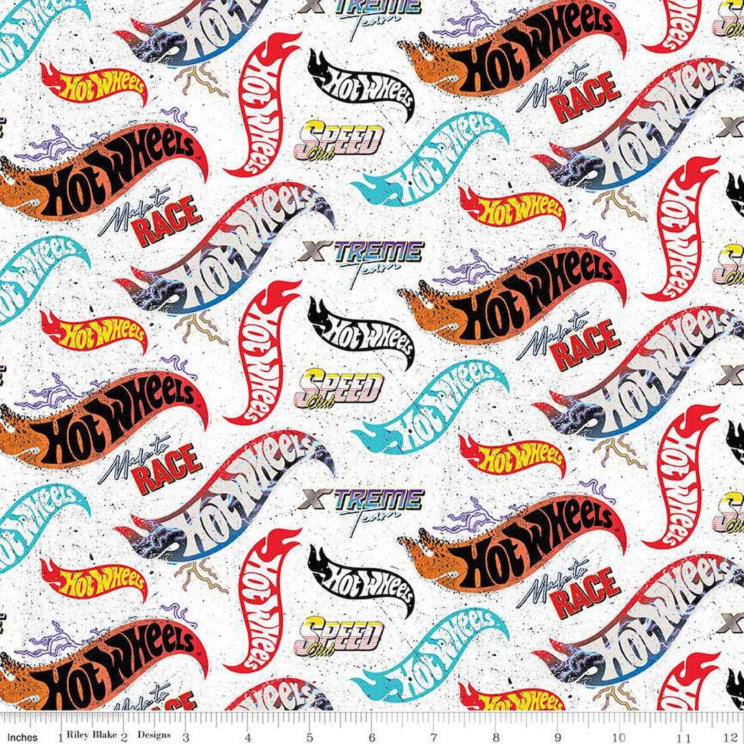 Hot Wheels Fabric by the Yard, Logo Toss Made to Race Collection Hot ...