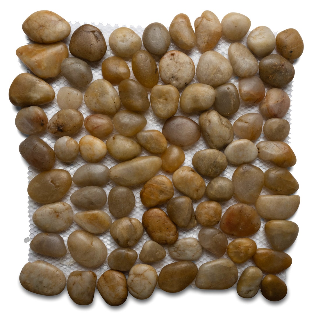 CNK Tile Polished Amber Pebble Tile Natural Stone Hand-sorted Mesh ...