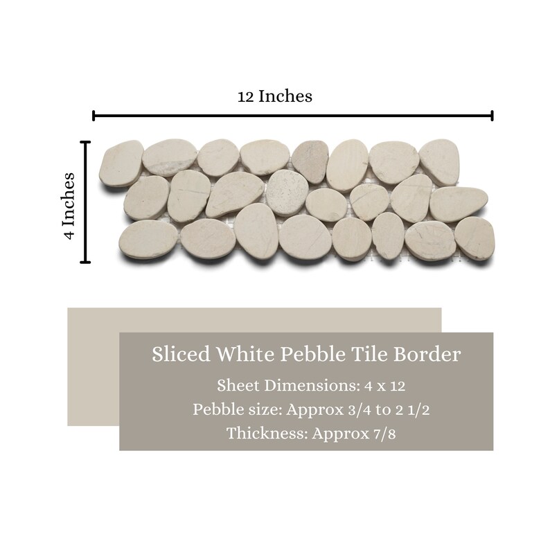 CNK Tile Sliced White Pebble Tile Border 4" X 12" Natural Stone Mosaic ...