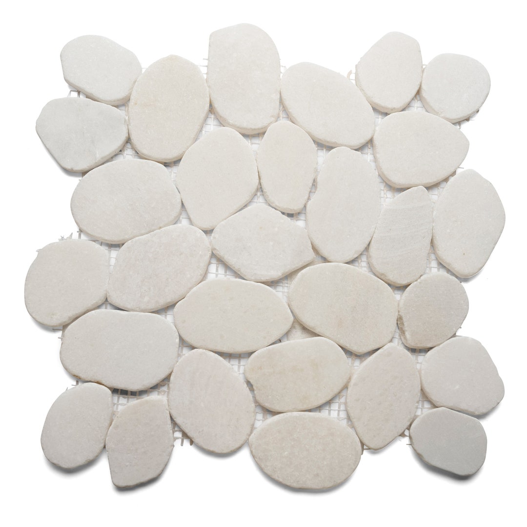 CNK Tile Milky White XL Sliced Jumbo Pebble Tile 12" X 12" Natural ...