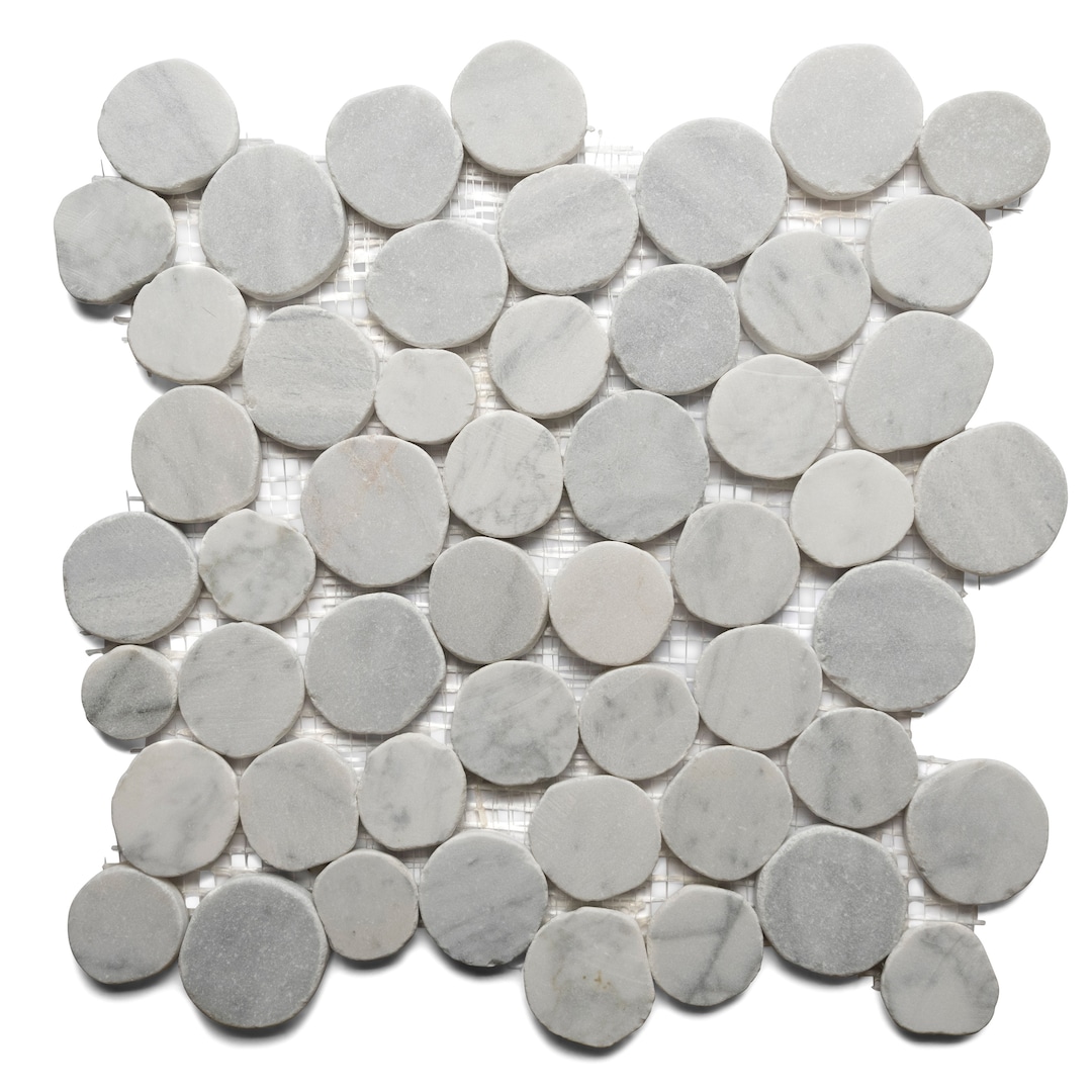 Super White Moon Stone Penny Round Mosaic Tile Hand-sorted Natural ...