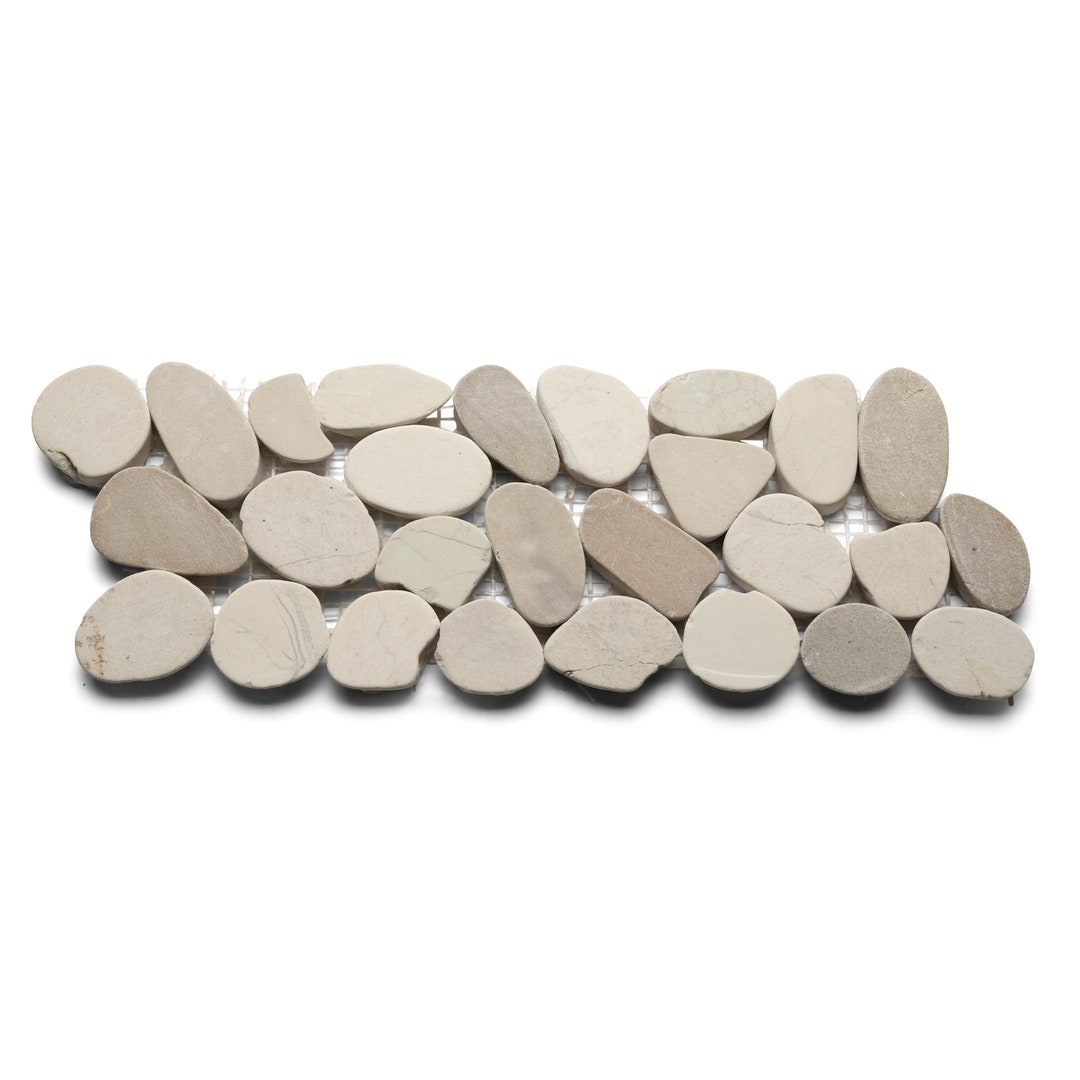 CNK Tile Java Tan & White Pebble Tile Border Mesh-backed Natural Stone ...