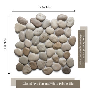 CNK Tile Natural Stone Glazed Java Tan White Pebble Tile for Showers ...