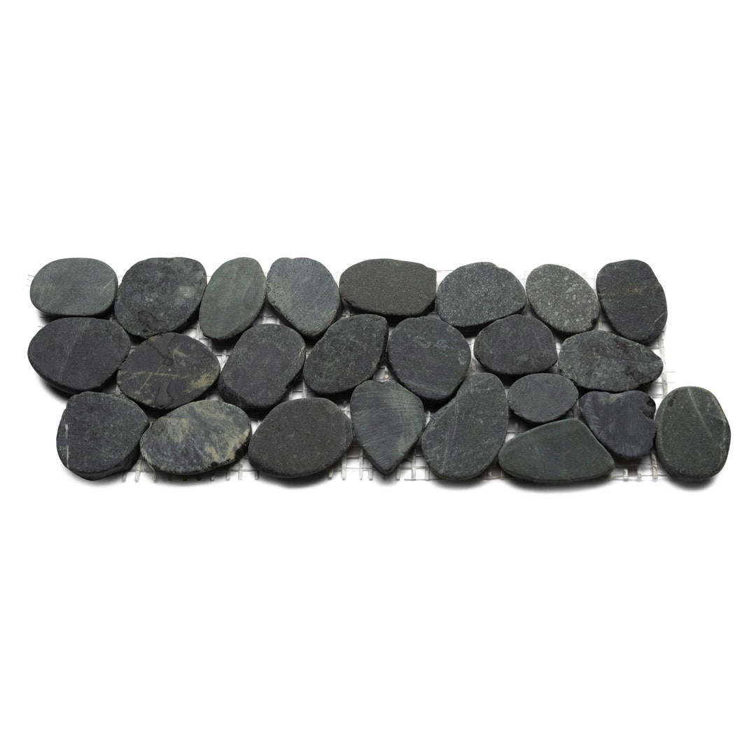 CNK Tile Sliced Charcoal Black Pebble Tile Border Natural Stone Mesh ...
