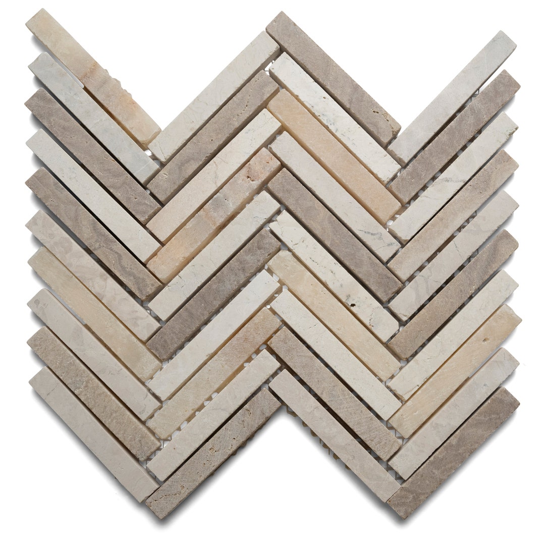 CNK Tile Small Chevron Mosaic Pebble Tile in White Onyx & Sunset ...