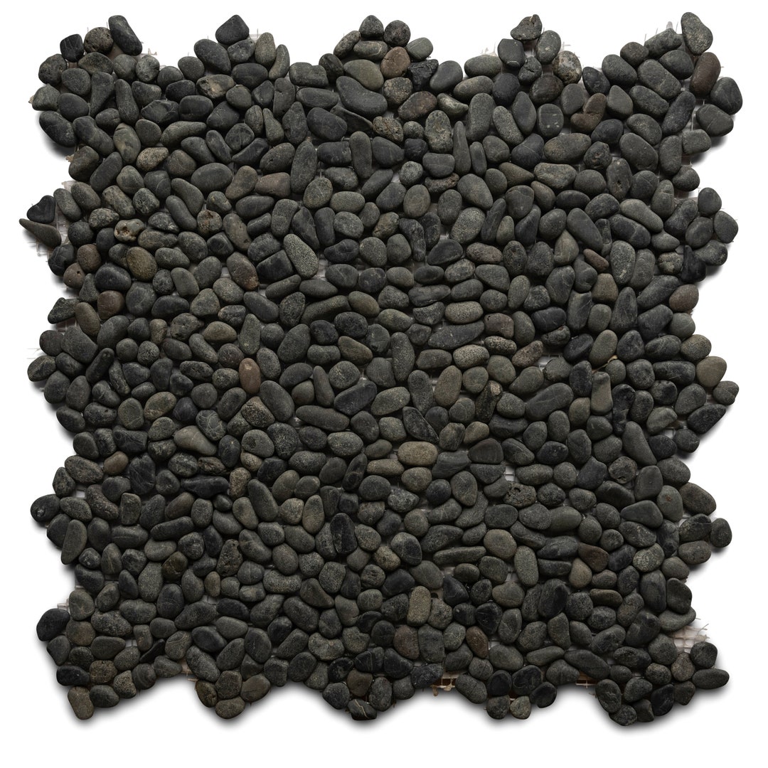 12x12-inch Sheet of Natural Stone Mesh Backing, Mini Charcoal Black ...