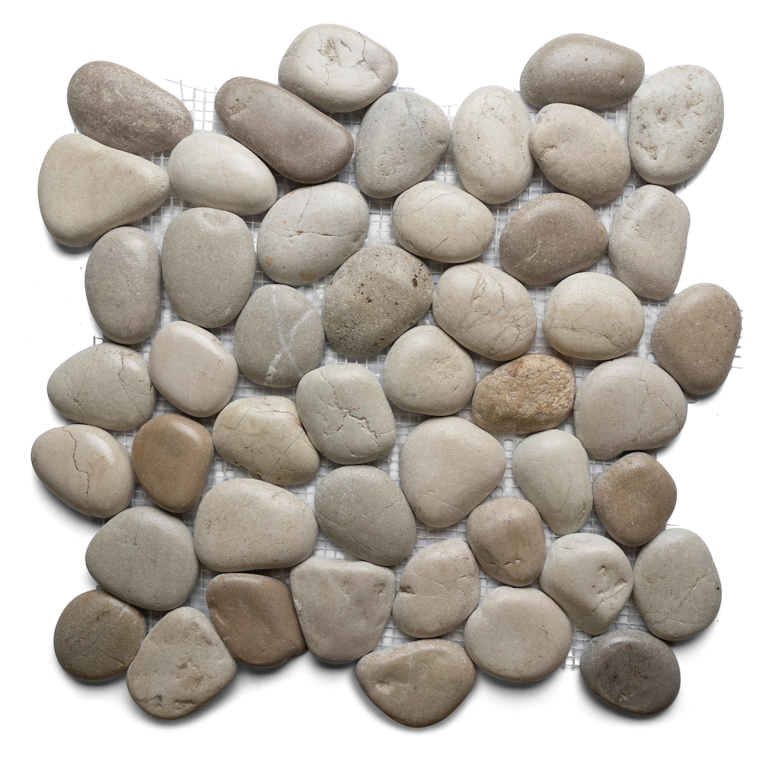 CNK Tile Natural Stone Glazed Java Tan White Pebble Tile for Showers ...