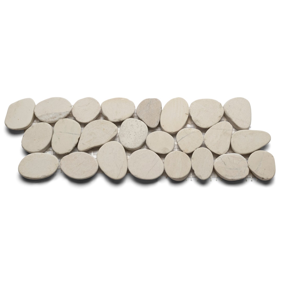 CNK Tile Sliced White Pebble Tile Border 4" X 12" Natural Stone Mosaic ...