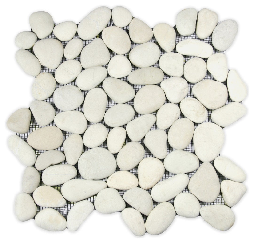 CNK Tile Natural Stone Mosaic Pebble Tile in White for Showers Bathroom ...