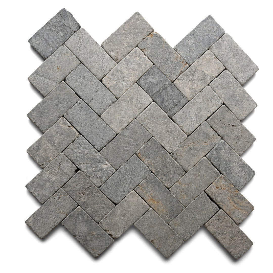 Light Grey Herringbone Stone Mosaic Tile 11x12 Mesh Sheets for Bathroom ...