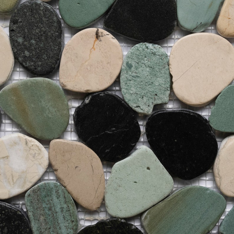 CNK Tile Natural Sliced Sea Green Pebble Tile – Sheet Eco-friendly Mesh ...