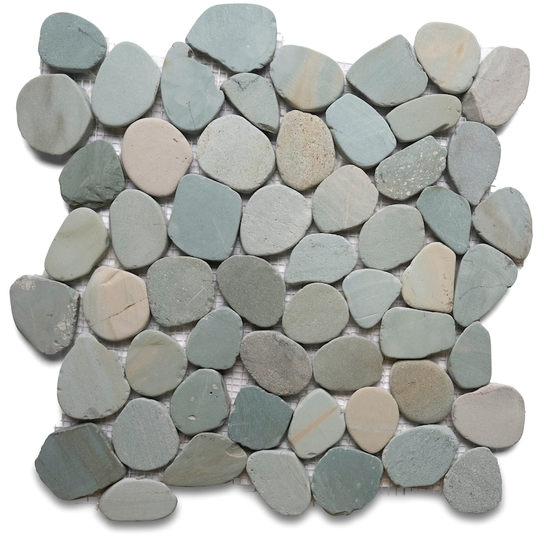 CNK Tile Natural Sliced Sea Green Pebble Tile – Sheet Eco-friendly Mesh ...