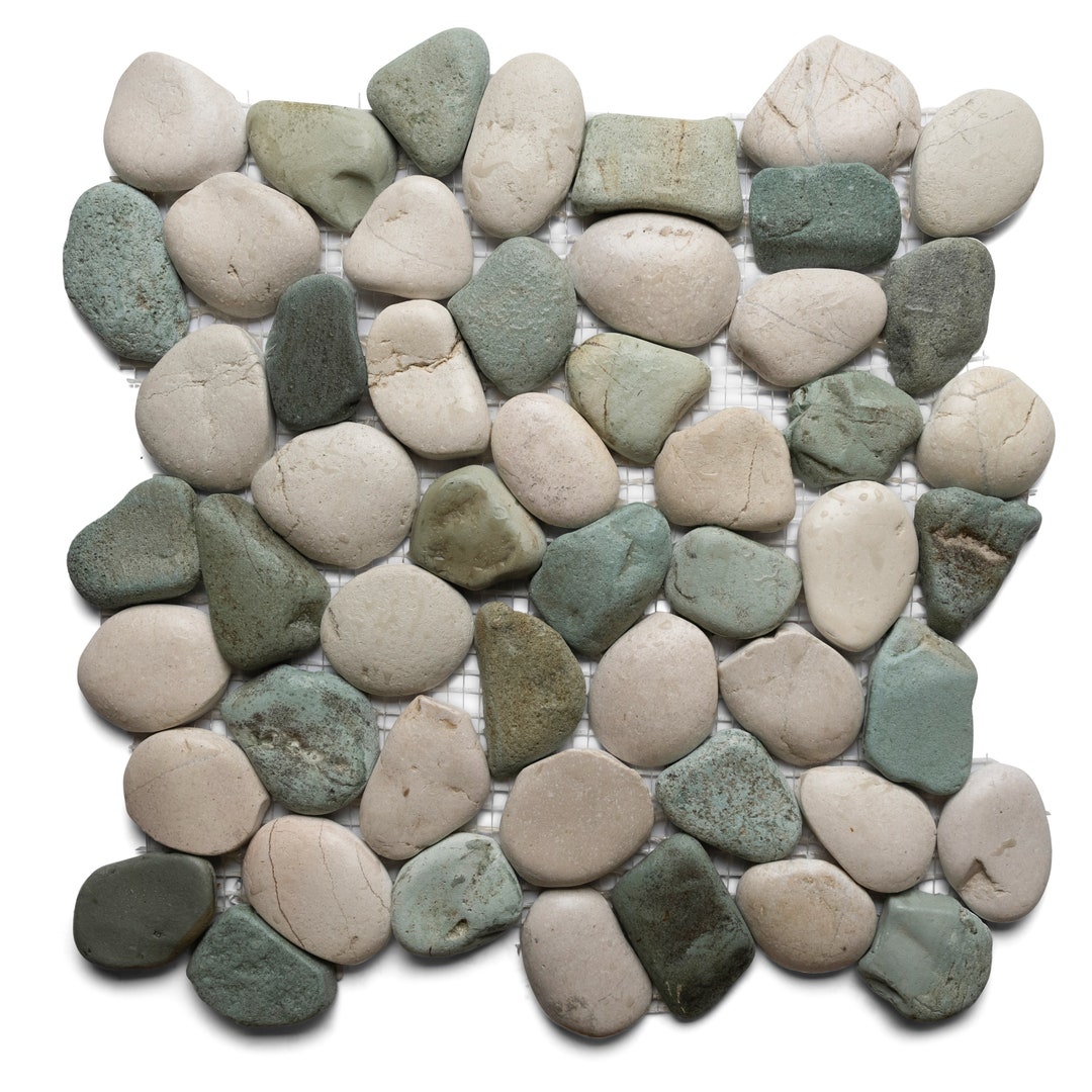 CNK Tile Sea Green White Pebble Tile 12" X 12" Natural Stone Mosaic for ...