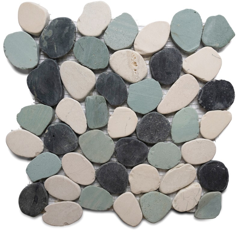 CNK Tile Natural Sliced Sea Green Pebble Tile – Sheet Eco-friendly Mesh ...