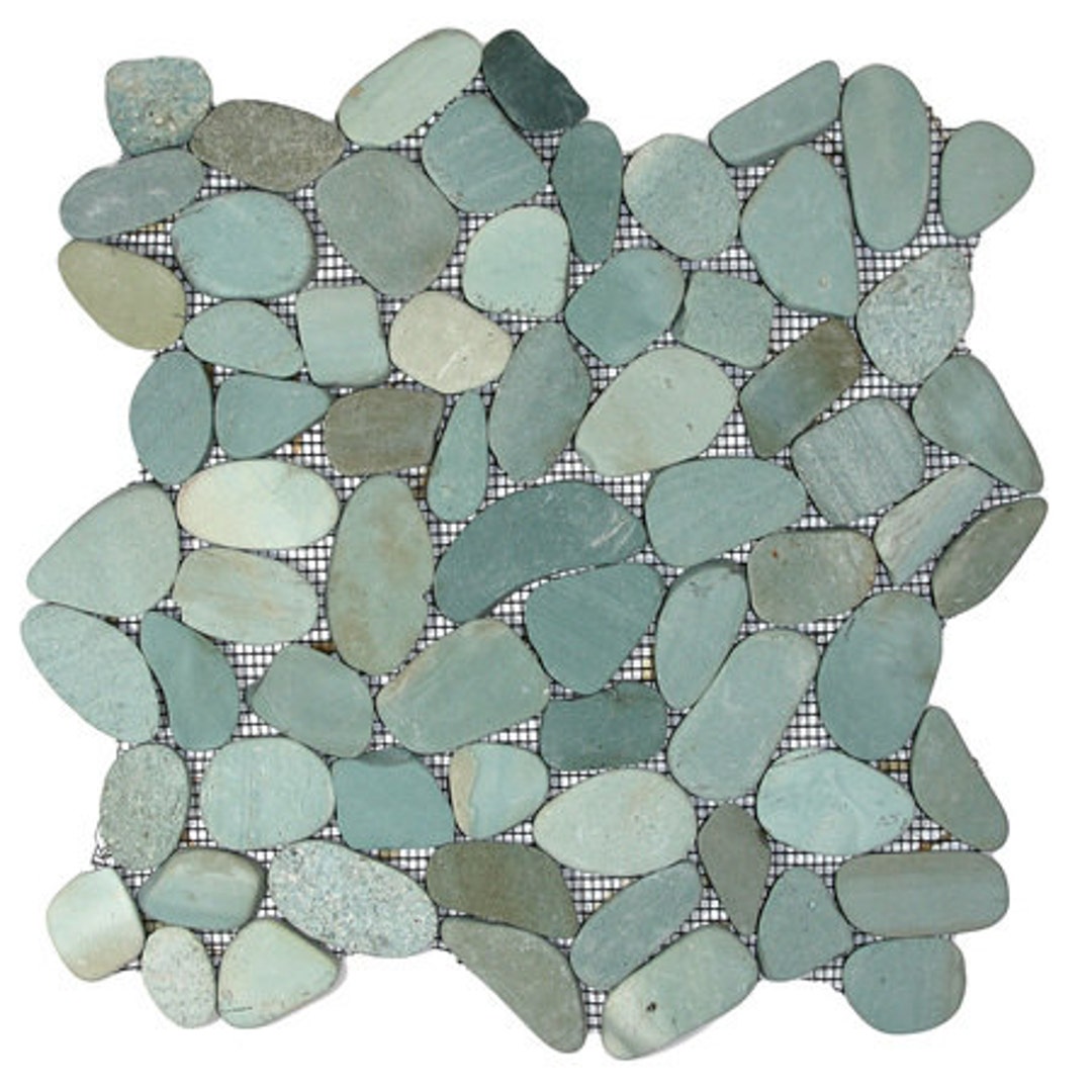 Hand Made Pebble Tile Sliced Sea Green 1 Sq Ft Use For Mosaics