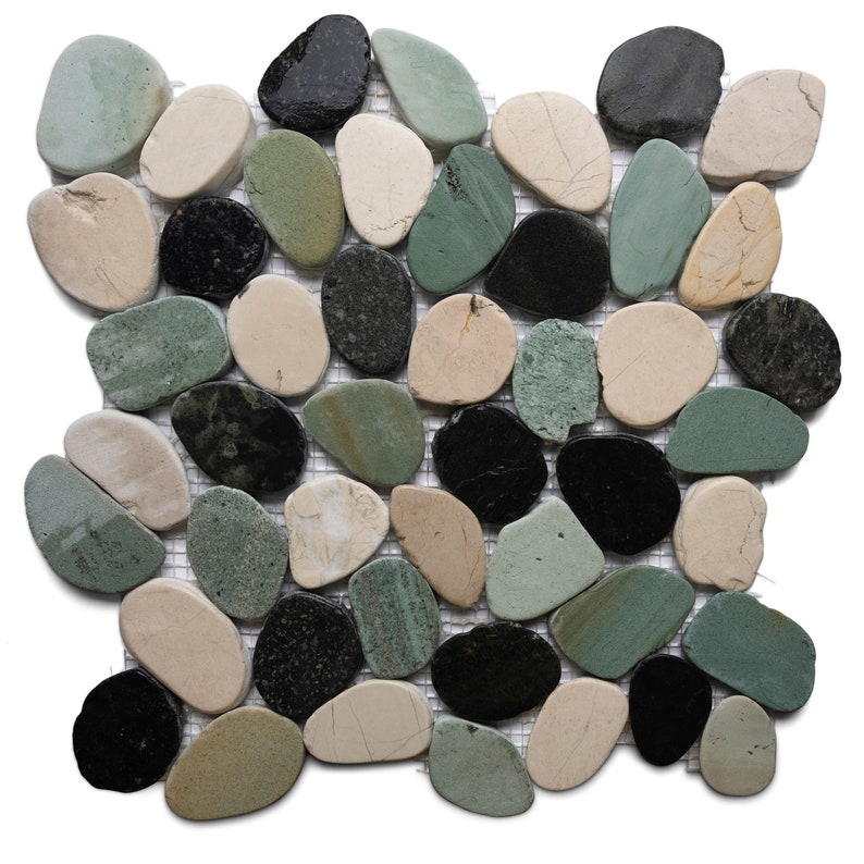 CNK Tile Natural Sliced Sea Green Pebble Tile – Sheet Eco-friendly Mesh ...