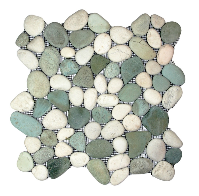 CNK Tile Sea Green & White Pebble Tile Natural Stone Mosaic for Showers ...