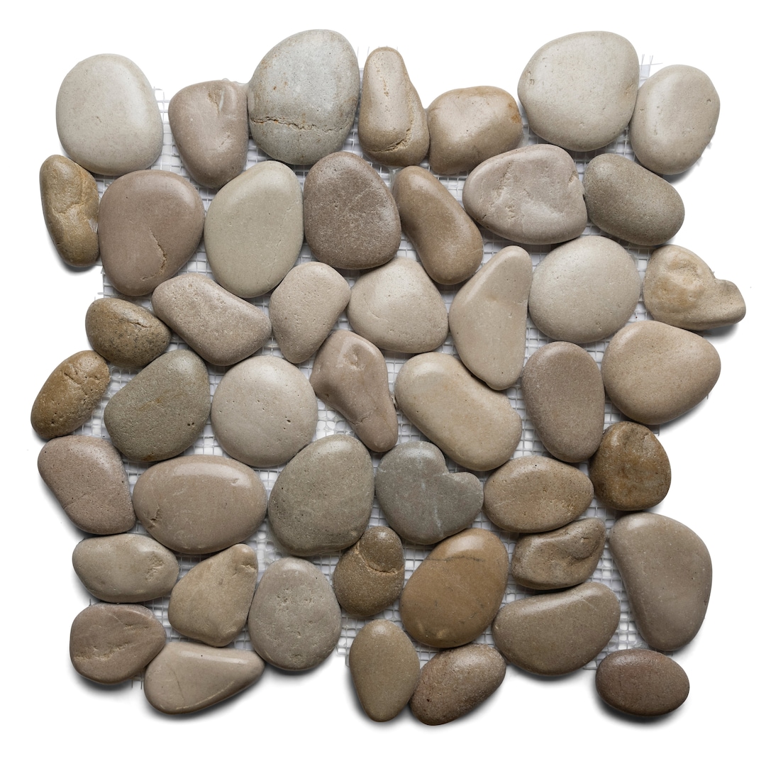CNK Tile Glazed Java Tan Pebble Tile 12" X 12" Natural Stone for Shower ...