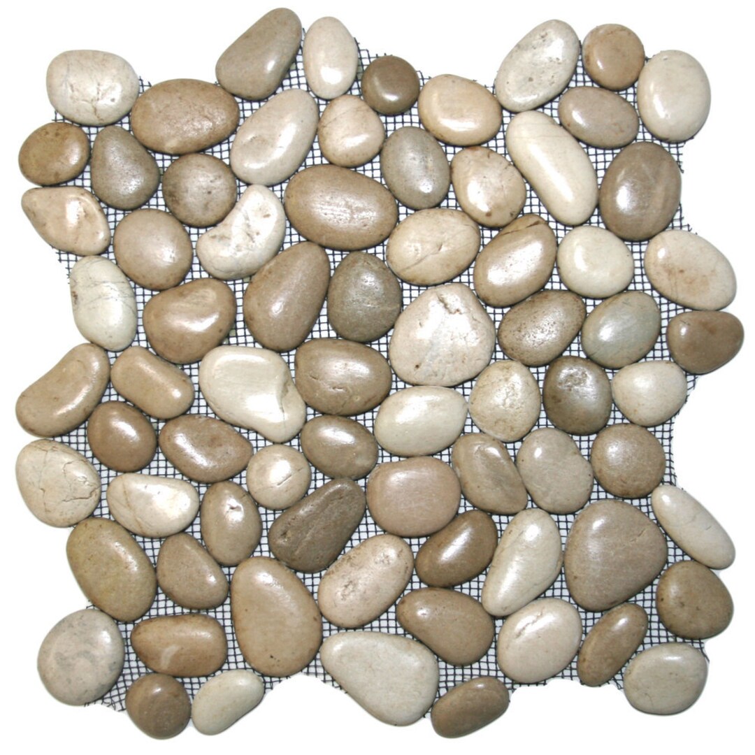 Hand Made Pebble Tile Glazed Java Tan and White 1 Sq. Ft. - Etsy