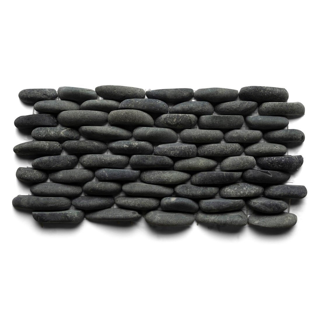 CNK Tile Natural Stone Charcoal Black Standing Pebble Tile 6" X 12 ...