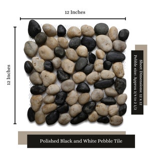 CNK Tile Polished Black and White Pebble Tile Natural Stone 12" X 12 ...