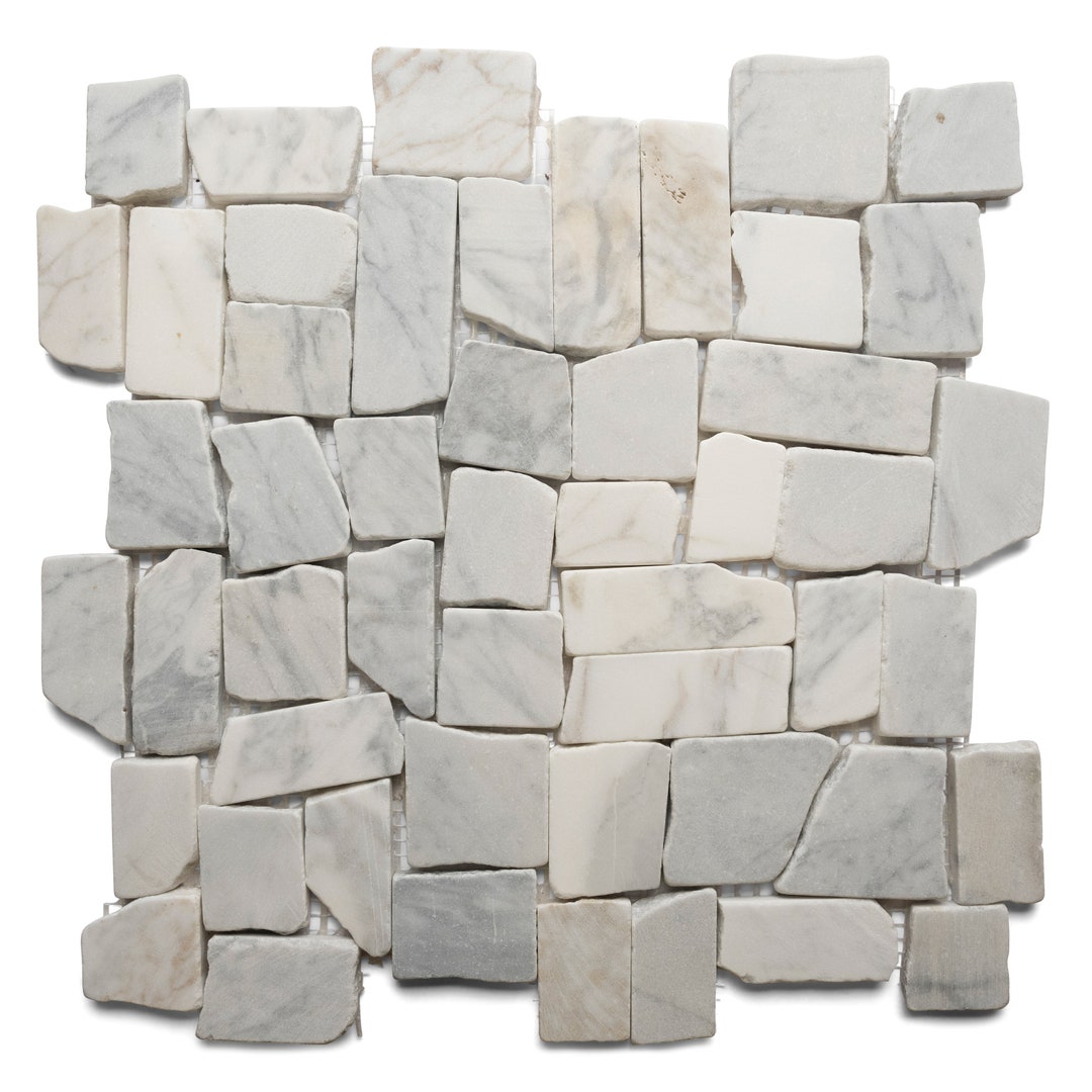 CNK Tile Superior White Blocks Mosaic Tile Hand Sorted Natural Pebble ...
