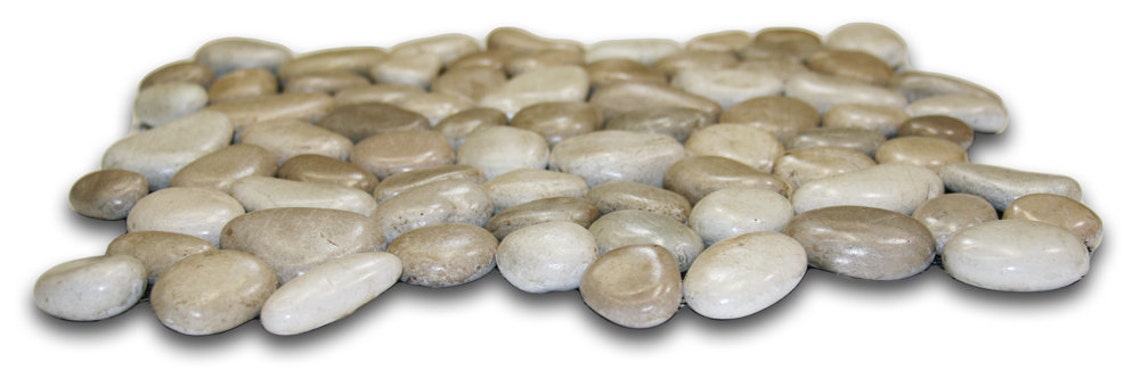 Hand Made Pebble Tile Glazed Java Tan and White 1 Sq. Ft. | Etsy