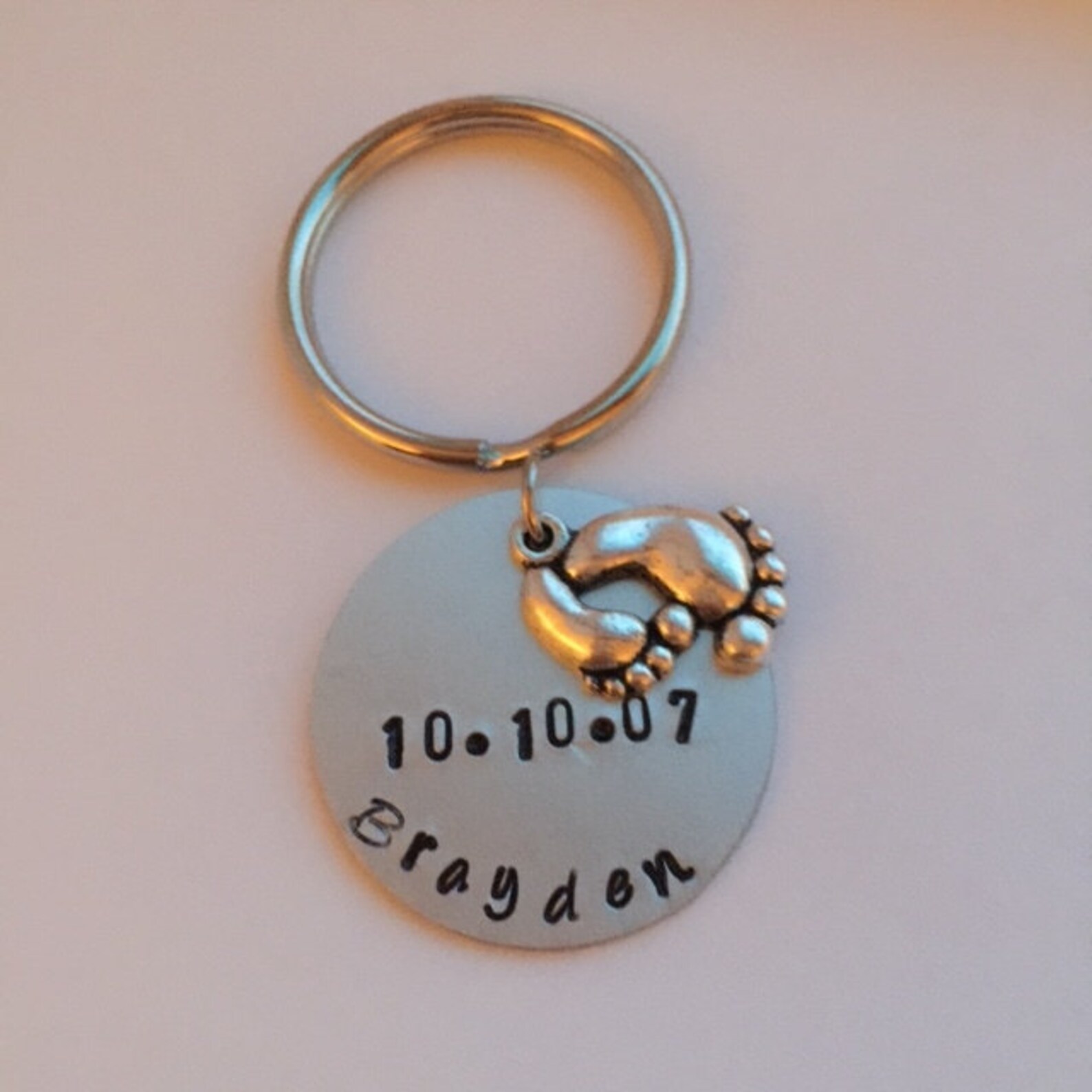 For New Baby Keychain. Hand Stamped With Childs Birthday and | Etsy