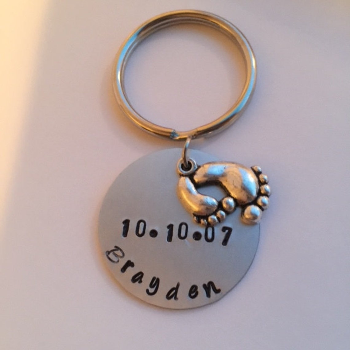For New Baby Keychain. Hand Stamped With Childs Birthday and | Etsy