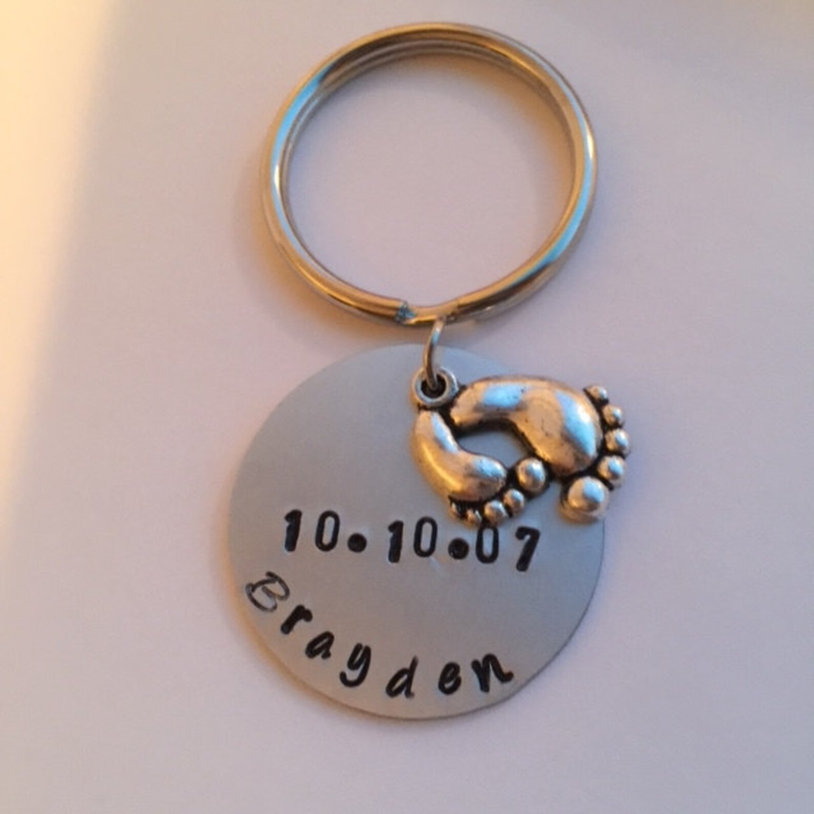 For New Baby Keychain. Hand Stamped With Childs Birthday and | Etsy