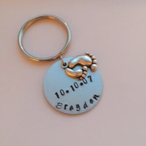 For New Baby Keychain. Hand Stamped With Childs Birthday and - Etsy