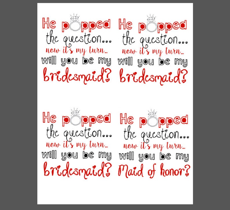 He Popped the Question Bridesmaid Ring Pop Printable Tag - Etsy