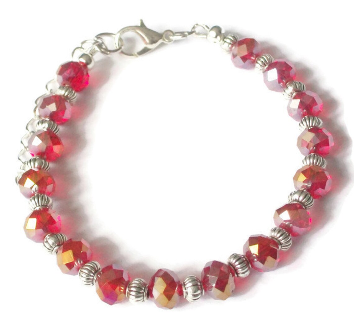 Red Swarovski Crystal Bracelet Red Silver Chain Crystal - Etsy