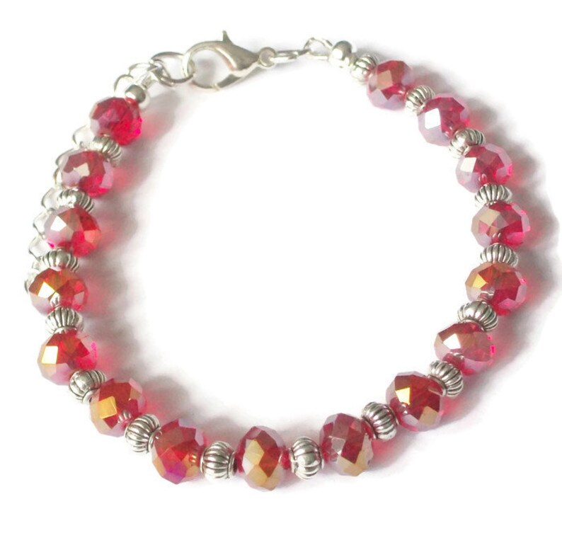 Red Swarovski Crystal Bracelet Red Silver Chain Crystal - Etsy