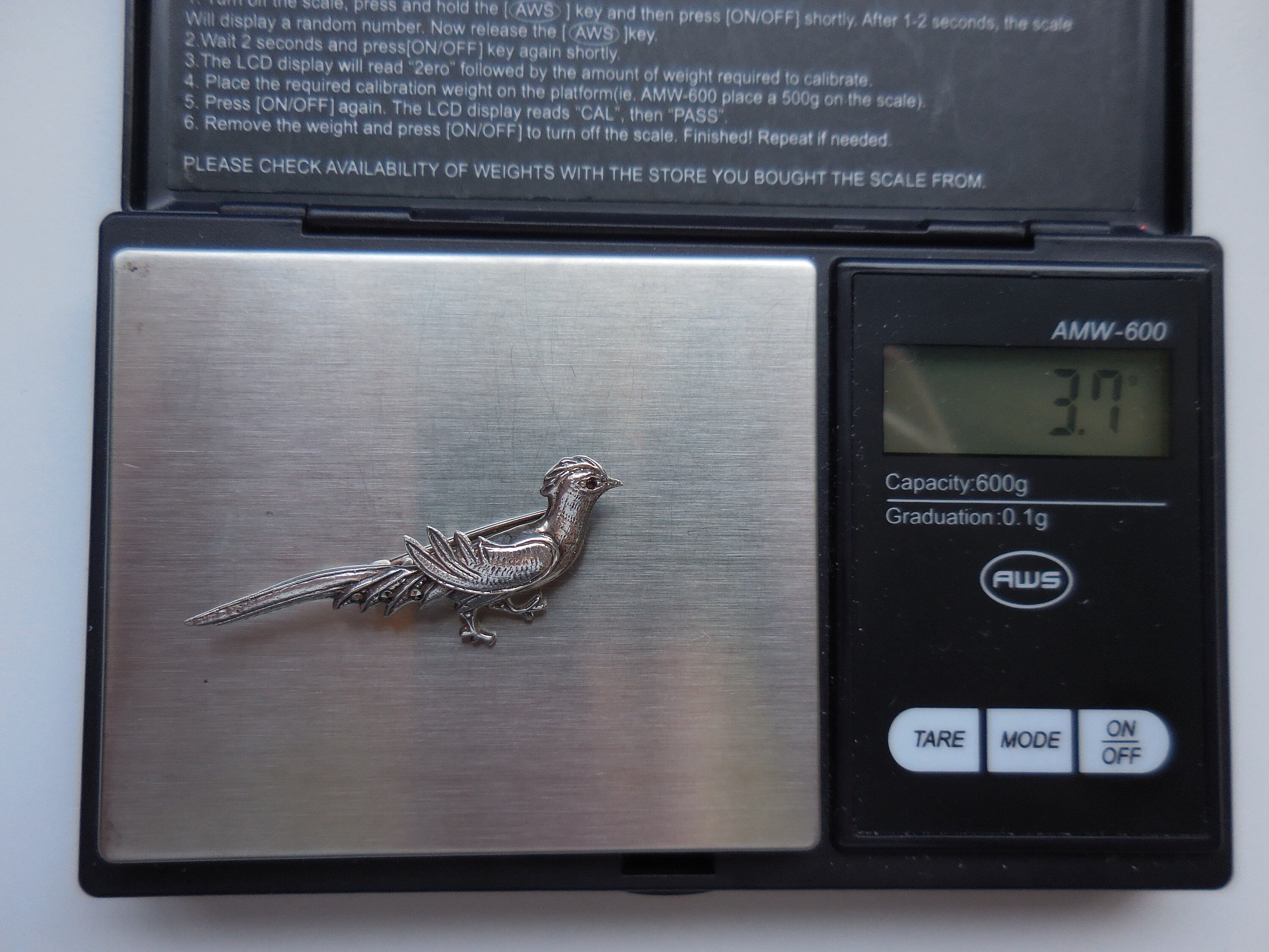 Vintage Bird Pin 925 Sterling Silver With Marcasite Eye - Etsy