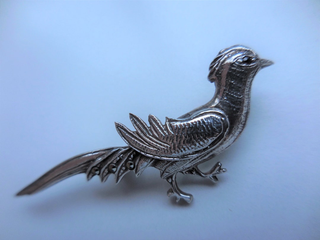 Vintage Bird Pin 925 Sterling Silver With Marcasite Eye - Etsy