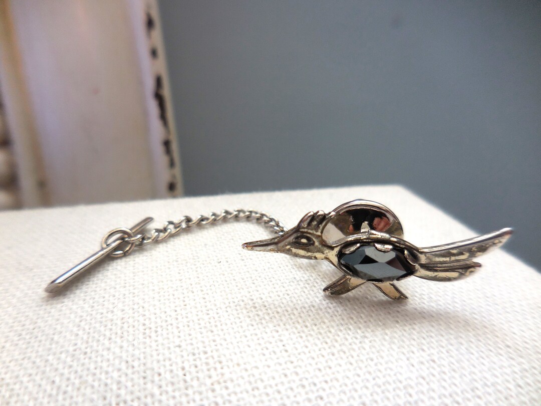 Small Native American Roadrunner Hematite Tie Pin Vintage Sterling ...
